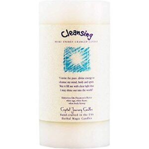 crystal journey 6" x 3" herbal magic reiki charged pillar candle - cleansing (white)