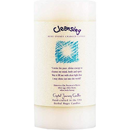 Crystal Journey 6" x 3" Herbal Magic Reiki Charged Pillar Candle - Cleansing (White)