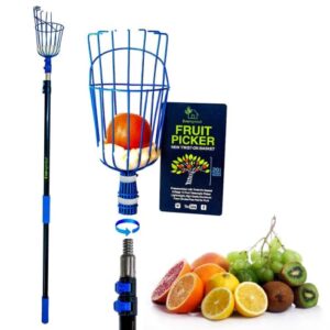 EVERSPROUT 12-Foot Fruit Picker (20+ Foot Reach) | Telescoping Fruit Picker Pole, Easy to Attach Twist-On Apple Basket | Lightweight, High-Grade Aluminum Extension Pole with Fruit Picker Basket