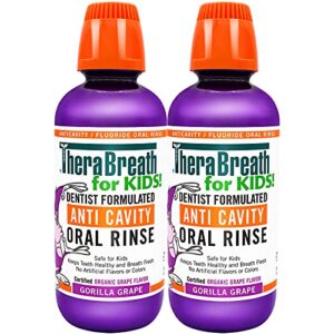 therabreath for kids dentist formulated anti-cavity oral rinse, organic gorilla grape, 16 ounce (pack of 2)