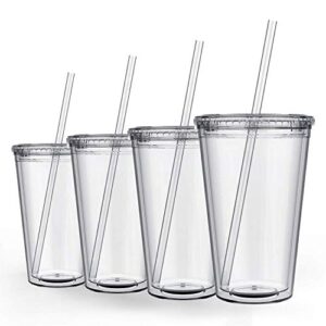 maars classic insulated tumblers 16 oz | double wall, reusable plastic acrylic - clear | perfect for parties, birthdays, customization - 4 pack