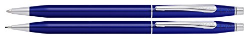 Cross Classic Century Refillable Medium Ballpoint Pen and 0.7mm Pencil Set, Includes Premium Gift Box - Translucent Blue Lacquer