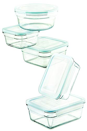 GLASSLOCK Airtight Anti-Spill Proof Tempered Storage Containers 10pc Set~Microwave & Oven Safe