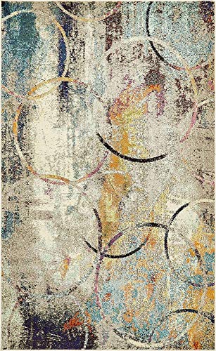 Unique Loom Chromatic Collection Modern Rustic & Vibrant Abstract Area Rug for Any Home Décor, Rectangular 5' 0" x 8' 0", Beige/Blue