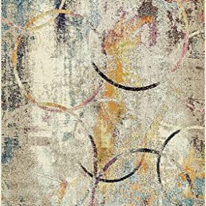 Unique Loom Chromatic Collection Modern Rustic & Vibrant Abstract Area Rug for Any Home Décor, Rectangular 5' 0" x 8' 0", Beige/Blue