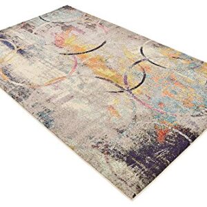 Unique Loom Chromatic Collection Modern Rustic & Vibrant Abstract Area Rug for Any Home Décor, Rectangular 5' 0" x 8' 0", Beige/Blue