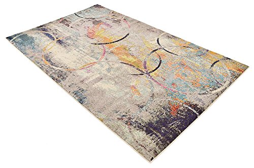 Unique Loom Chromatic Collection Modern Rustic & Vibrant Abstract Area Rug for Any Home Décor, Rectangular 5' 0" x 8' 0", Beige/Blue