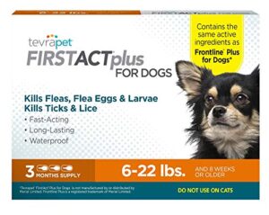 tevrapet firstact plus flea and tick prevention for small dogs 6-22 lbs, 3 monthly doses, topical drops