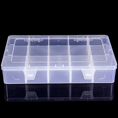 DJUNXYAN Large Transparent Thick Hard 15 Grids Adjustable Compartment Slot Plastic Hobby Craft Storage Box Case Raft Storage Box Organizer with Snap-Lock Tray Container (L 15 Girds, White6)