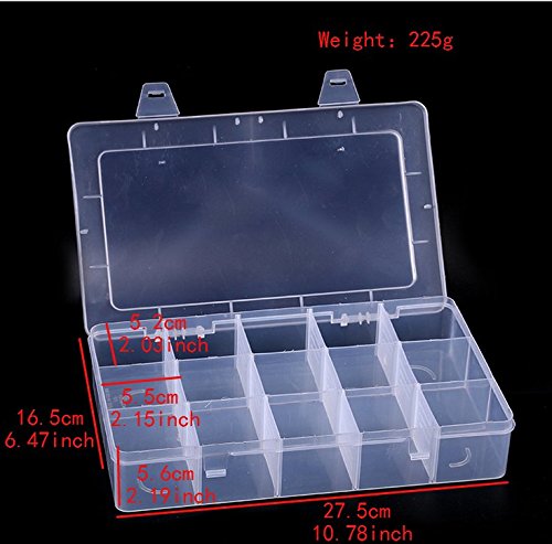 DJUNXYAN Large Transparent Thick Hard 15 Grids Adjustable Compartment Slot Plastic Hobby Craft Storage Box Case Raft Storage Box Organizer with Snap-Lock Tray Container (L 15 Girds, White6)