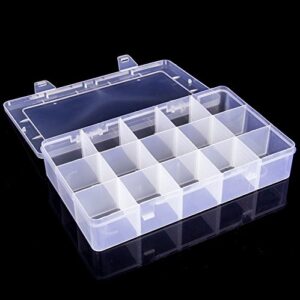 DJUNXYAN Large Transparent Thick Hard 15 Grids Adjustable Compartment Slot Plastic Hobby Craft Storage Box Case Raft Storage Box Organizer with Snap-Lock Tray Container (L 15 Girds, White6)