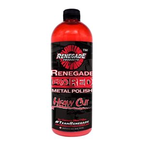 renegade products usa pro red liquid metal polish - heavy cut aluminum metal polish high luster on rims, wheels, tanks, bumpers, chrome, stainless steel, metal, car scratch remover 24 oz bottle