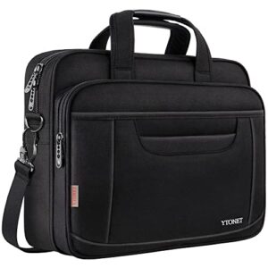 15.6 inch laptop bag, water resisatant briefcase laptop case for men women, stylish nylon multi-functional computer shoulder bag for business travel school, fit 15.6 15 inch laptop, black