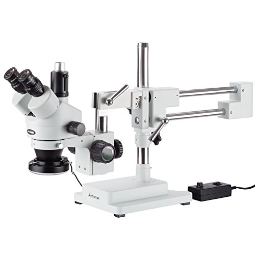 AmScope 3.5X-90X Simul-Focal Stereo Zoom Microscope on Boom Stand with 144-LED Ring Light and 10MP USB3 Camera