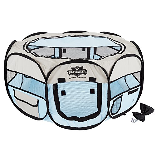 Portable Pop Up Pet Play Pen with carrying bag 33in diameter 15.5in Blue by PETMAKER