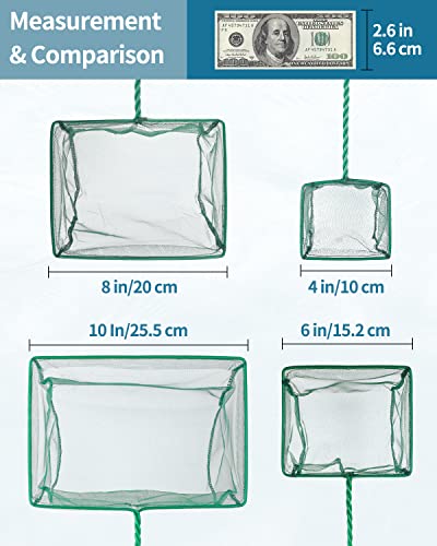 Pawfly 4 Inch Aquarium Fish Net with Braided Metal Handle Small Square Net with Soft Fine Mesh Sludge Food Residue Wastes Skimming Cleaning Net for Fish Tanks Small Koi Ponds and Pools