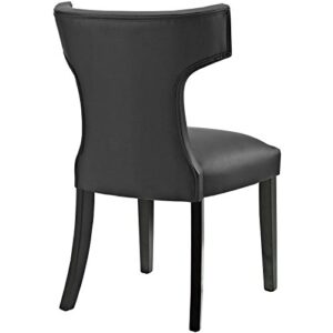 Modway Curve Mid-Century Vegan Leather Upholstered Dining Set with Nailhead Trim in Black, Two Chairs