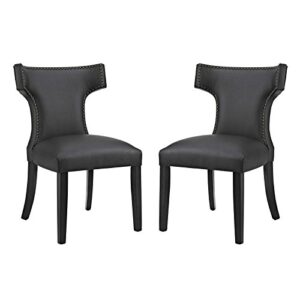 Modway Curve Mid-Century Vegan Leather Upholstered Dining Set with Nailhead Trim in Black, Two Chairs