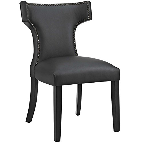 Modway Curve Mid-Century Vegan Leather Upholstered Dining Set with Nailhead Trim in Black, Two Chairs