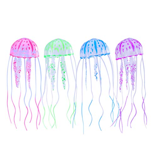 UEETEK 4pcs Jellyfish Aquarium Glowing Artificial Jellyfish For Aquarium Fish Tank Aquarium decoration(green+pink+blue+purple)