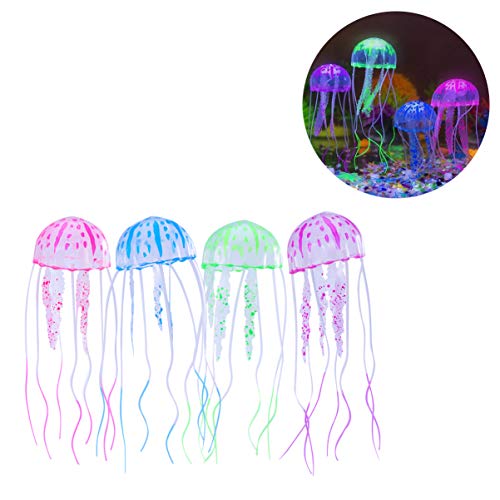 UEETEK 4pcs Jellyfish Aquarium Glowing Artificial Jellyfish For Aquarium Fish Tank Aquarium decoration(green+pink+blue+purple)