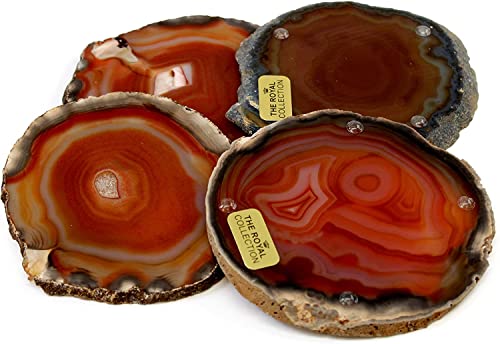 Gift Set of Four Genuine Brazilian (3.5"- 4") Agate Coasters. Includes Protective Rubber Bumpers - Natural