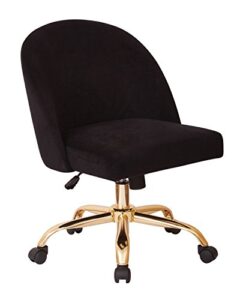 osp home furnishings layton mid-back adjustable office chair with 5-star base, gold finish and black velvet