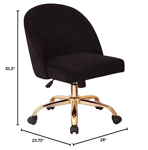 OSP Home Furnishings Layton Mid-Back Adjustable Office Chair with 5-Star Base, Gold Finish and Black Velvet