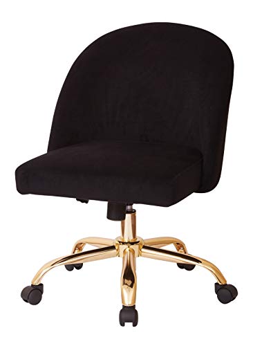 OSP Home Furnishings Layton Mid-Back Adjustable Office Chair with 5-Star Base, Gold Finish and Black Velvet