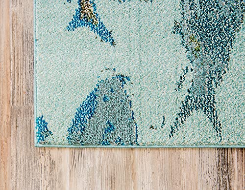 Unique Loom Positano Collection Coastal Modern Fish Light Blue Runner Rug (2' x 7')