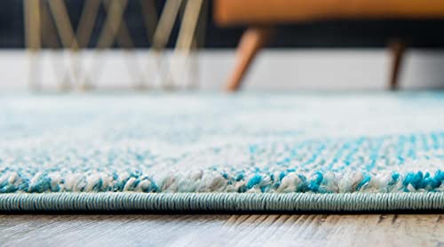 Unique Loom Positano Collection Coastal Modern Fish Light Blue Runner Rug (2' x 7')