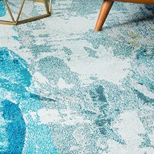 Unique Loom Positano Collection Coastal Modern Fish Light Blue Runner Rug (2' x 7')