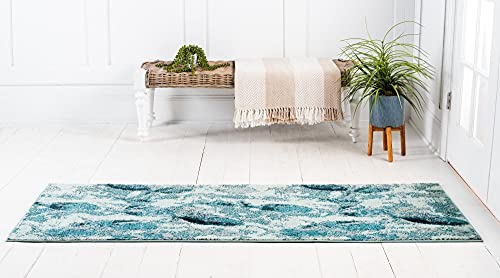 Unique Loom Positano Collection Coastal Modern Fish Light Blue Runner Rug (2' x 7')