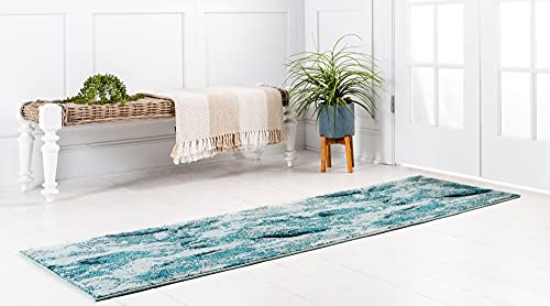 Unique Loom Positano Collection Coastal Modern Fish Light Blue Runner Rug (2' x 7')