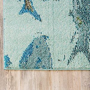 Unique Loom Positano Collection Coastal Modern Fish Light Blue Area Rug (4' x 6')