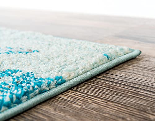 Unique Loom Positano Collection Coastal Modern Fish Light Blue Area Rug (4' x 6')