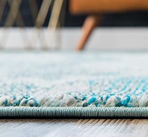 Unique Loom Positano Collection Coastal Modern Fish Light Blue Area Rug (4' x 6')