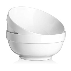 dowan 8" serving bowls - 64 oz large salad serving bowls, ceramic deep versatile bowls for soup,pasta and fruit, microwave & dishwasher safe, white serving dishes for thanksgiving christmas, set of 2