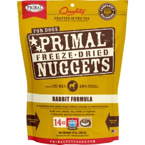 primal freeze dried dog food nuggets rabbit 14 oz, complete & balanced scoop & serve healthy grain free raw dog food, crafted in the usa