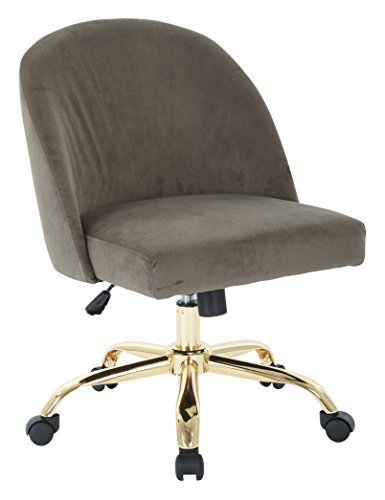 OSP Home Furnishings Layton Mid-Back Adjustable Office Chair with 5-Star Base, Gold Finish and Blue Azure Velvet