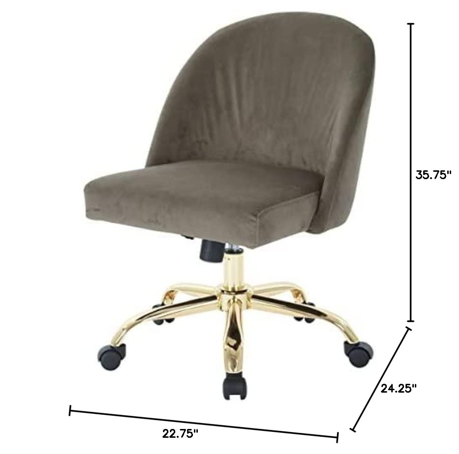 OSP Home Furnishings Layton Mid-Back Adjustable Office Chair with 5-Star Base, Gold Finish and Blue Azure Velvet