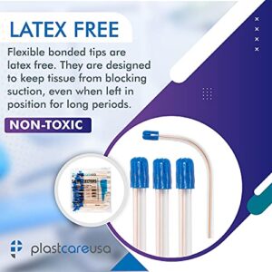 100 Dental Saliva Ejectors Disposable - Medical Grade Latex Free Evacuation Suction Tips - Flexible Clear Tube with Blue Tip (100 Pack) by PlastCare USA