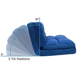 Loungie Micro-Suede 5-Position Adjustable Convertible Flip Chair, Sleeper Dorm Bed Couch Lounger Sofa, Blue