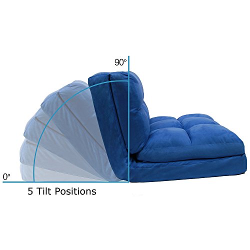 Loungie Micro-Suede 5-Position Adjustable Convertible Flip Chair, Sleeper Dorm Bed Couch Lounger Sofa, Blue