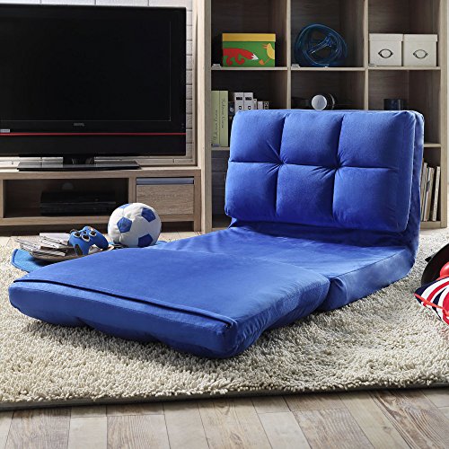 Loungie Micro-Suede 5-Position Adjustable Convertible Flip Chair, Sleeper Dorm Bed Couch Lounger Sofa, Blue