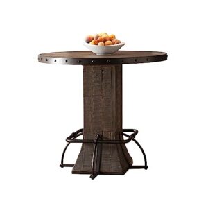 hillsdale jennings round counter height dining table pedestal base, distressed walnut finished wood/brown metal