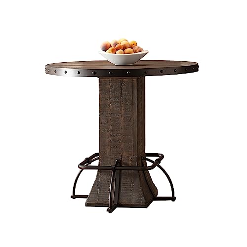 Hillsdale Jennings Round Counter Height Dining Table Pedestal Base, Distressed Walnut Finished Wood/Brown Metal