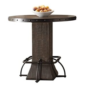 Hillsdale Jennings Round Counter Height Dining Table Pedestal Base, Distressed Walnut Finished Wood/Brown Metal