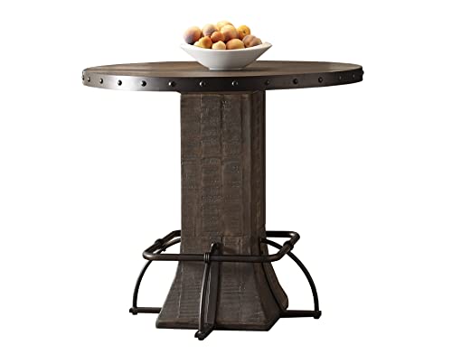 Hillsdale Jennings Round Counter Height Dining Table Pedestal Base, Distressed Walnut Finished Wood/Brown Metal