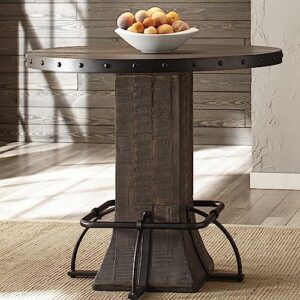 Hillsdale Jennings Round Counter Height Dining Table Pedestal Base, Distressed Walnut Finished Wood/Brown Metal